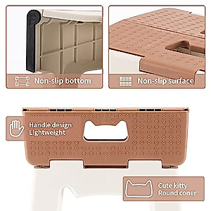 M Crumt 13'' Folding Step Stool for Adults and Kids Hold Up to 300 LB Non-Slip Folding Stools with Portable Handle Compact Collapsible Lightweight Foldable Step Stools for Kitchen, Bathroom(Khaki)