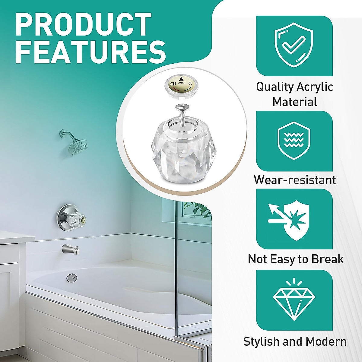 2Pcs Faucet Handle for Delta RP2391 - Single Clear Knob Handle Kit with Offset Hole for Shower/Tub, 2-1/2" x 2-1/8" Shower Knob Replacement for Delta Faucet RP2391 with Set Screw