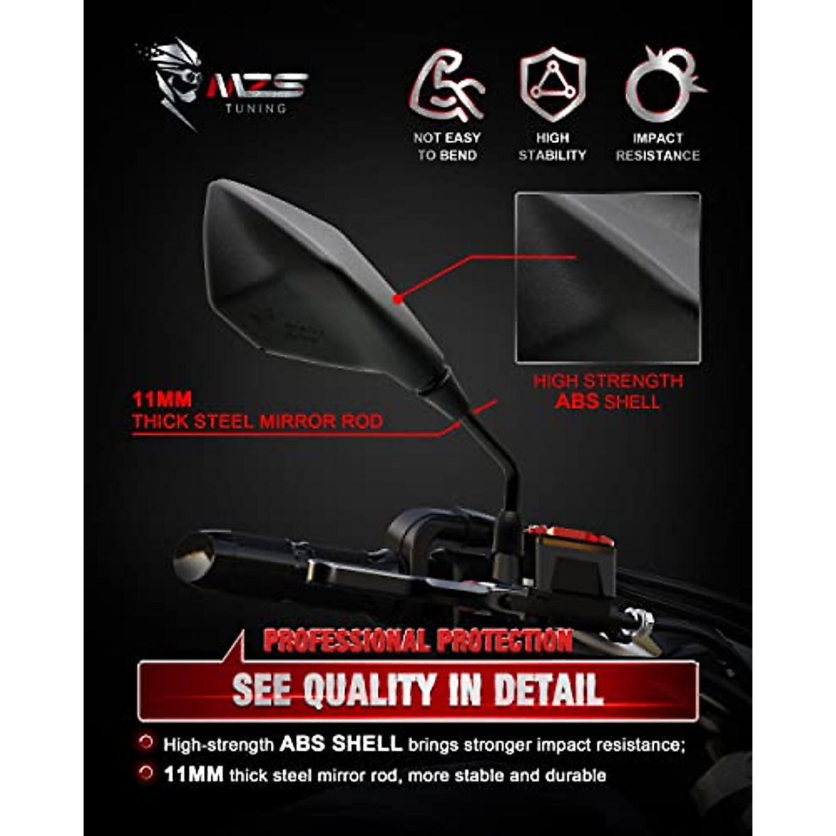 MZS ATV Mirrors, Motorcycle Rearview Mirror Handlebar Mount Universal Rear View Accessories Side Compatible Motorbike Dirt Bike Quad Street Bike Adventure Snowmobile Scooter Coolster Moped GY6 ATV's