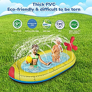 Josen Splash Sprinkler Pool,Outdoor Water Play Toys for Toddlers and Kids,Baby Splash Pad,Children Ball Pit Pool, Birthday Gifts for Boys and Girls,(4 Rubber Ducks Included) - Submarine