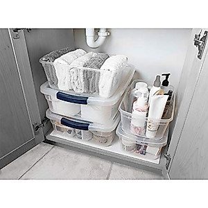 Rubbermaid Cleverstore Home Office Organization 30 Quart Latching Stackable Plastic Storage Tote Container with Lid, Clear (12 Pack)