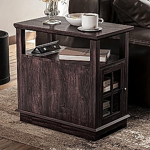 HIFYOBRO End Table with Charging Station, Side Table with Storage for Living Room and Bed Room, Power outlets & USB Ports, Adjustable Shelf