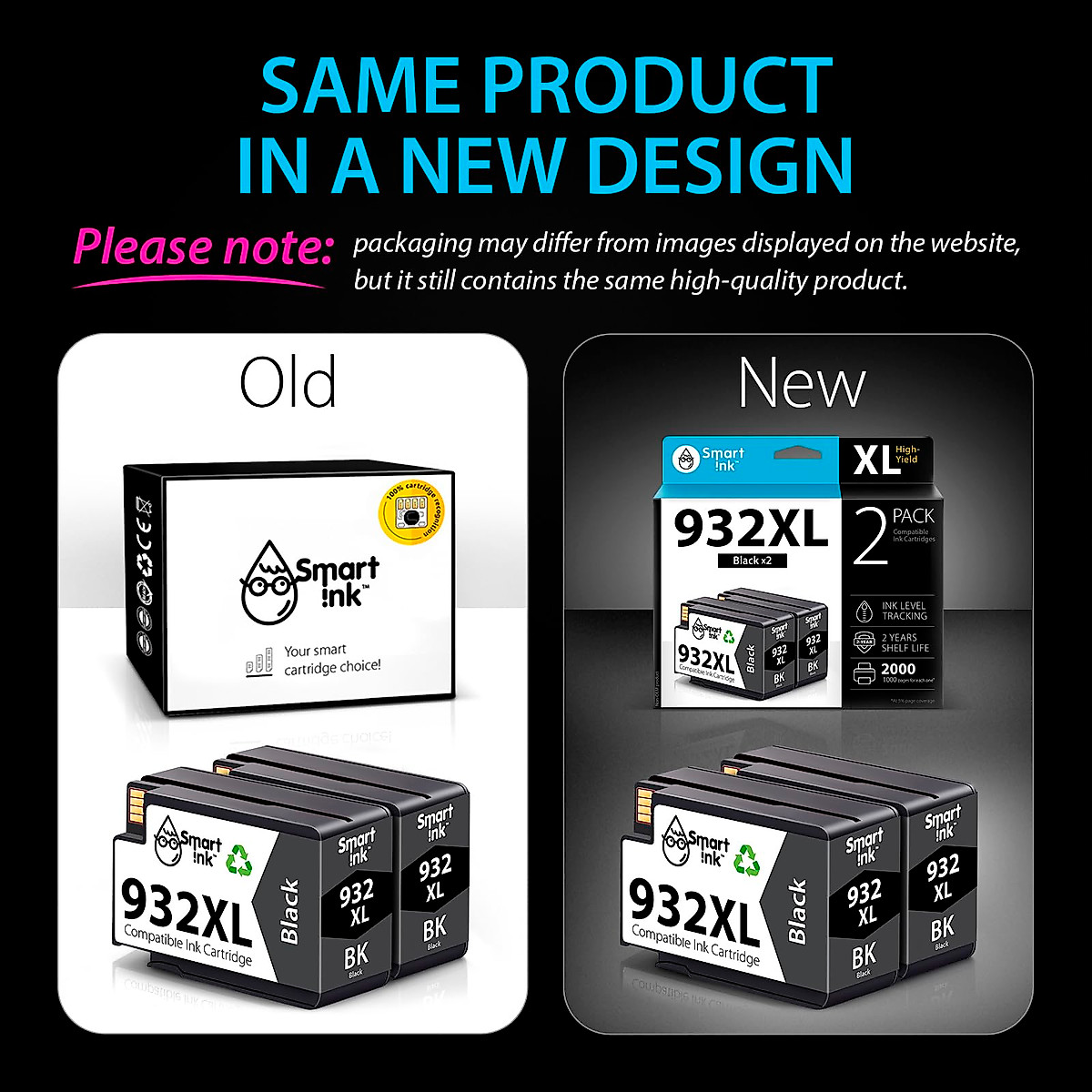 Smart Ink Compatible Ink Cartridge Replacement for HP 932XL 932 XL (2 Black, Pigment Ink Cartridges Combo Pack) to use with OfficeJet 6600 6700 7510 7610 7612 6100 7620 7110 Printers