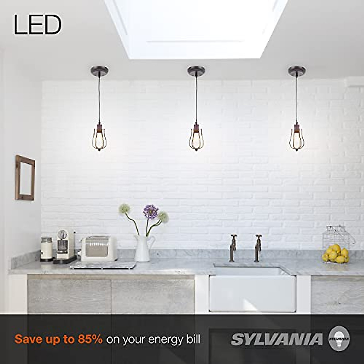 SYLVANIA Vintage Lowell Cage Pendant Light Fixture, 60W LED Dimmable ST19 Edison Bulb Included, 800 Lumens - 1 Pack (75513)