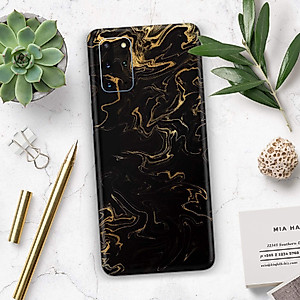 DesignSkinz Black & Gold Marble Swirl V6 Protective Vinyl Decal Wrap Skin Cover Compatible with The Samsung Galaxy S20 (Screen Trim & Back Glass Skin)