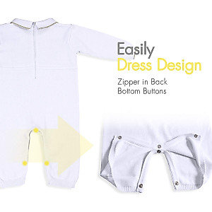 HAPIU Baby Boy Baptism Outfit with Hat Christening Outfit-Cross Detail, 6-9M, Pure White