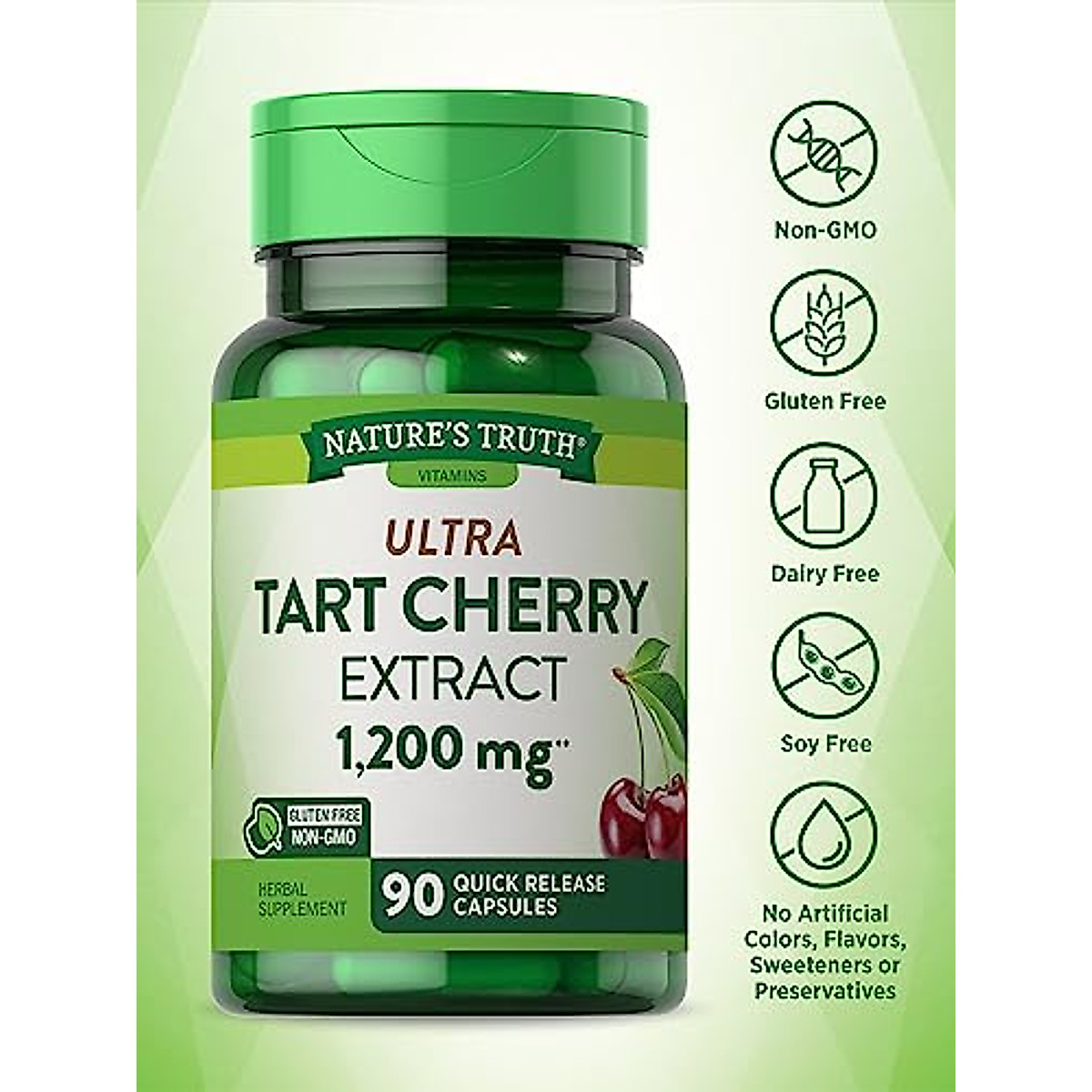 Tart Cherry Extract Capsules | 1200 mg | 90 Count | Non-GMO & Gluten Free Supplement | By Nature's Truth