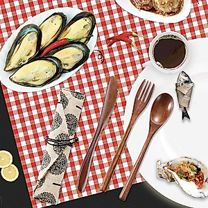 OKA Reusable Wooden Travel Cutlery Set Japanese Style Lunch Utensil Set with Case,9 Pcs Wooden Flatware Including Reusable Knife Fork Spoon Chopsticks Straws & Cleaning Brush