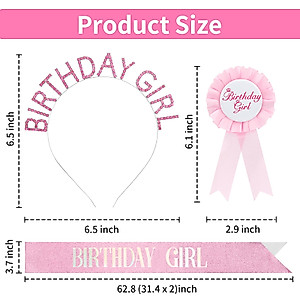 Birthday Celebration Set for Women's Special Occasion: Pink Sash, Rose Gold Hair Bands, Rhinestone Headband, Corsage & Sweet Happy Vibes