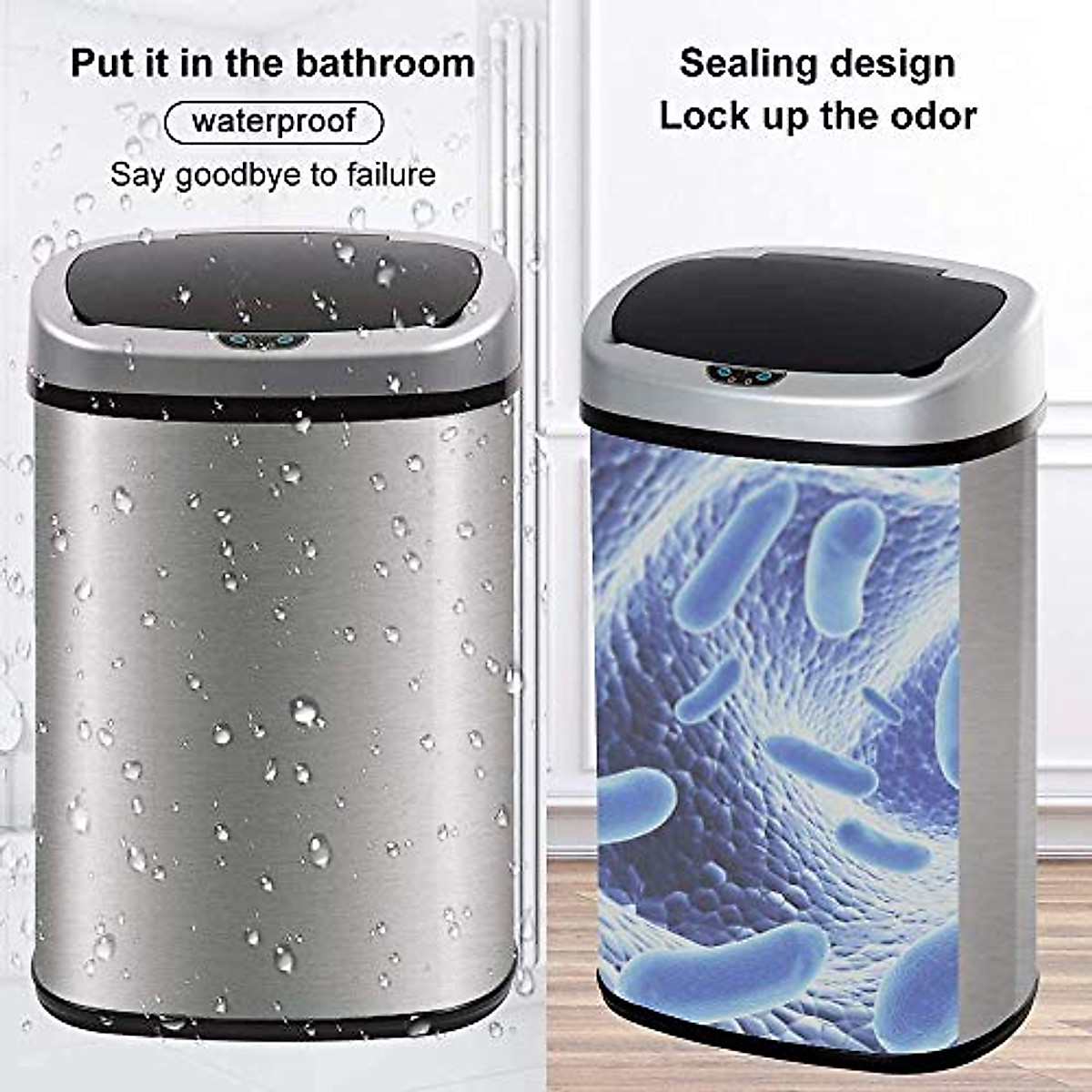 13 Gallon Kitchen Trash Can High-Capacity Brushed Stainless Steel Touch Free Garbage Can with Motion-Sensing Lid Automatic Trash Bin for Bedroom Bathroom Home Office 50 Liter