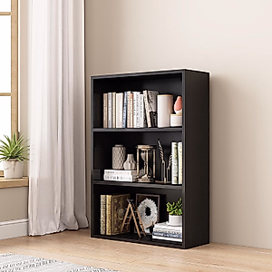 ALISENED 3 Tiers Open Shelf Bookcase, Stylish and Functional Bookshelf, Storage Organizer Shelving for Home, Office, Living Room and Bed Room, Black