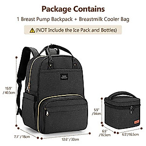 CURMIO Breast Pump Bag with Breastmilk Cooler Bag Compatible for Spectra S1, S2, Medela, and 4 5-Ounce Baby Bottles, Breast Pump Backpack with Laptop Sleeve for Working Moms, Black