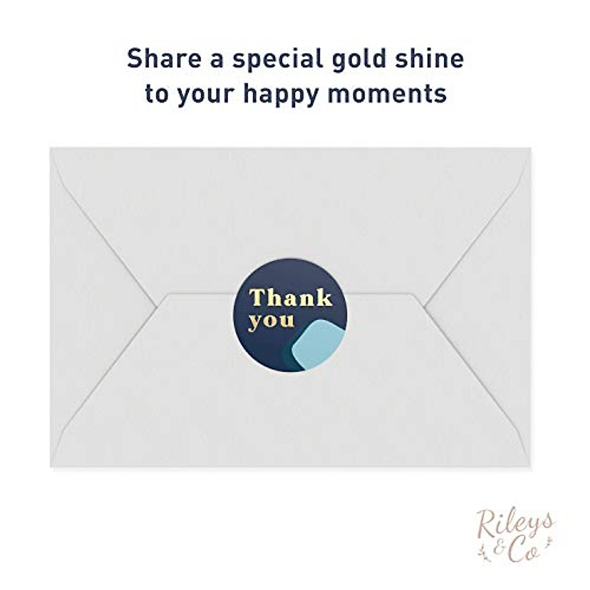 Rileys Thank You Stickers Roll | 500-Count, Gold Foil - Envelope Seals for Small Business, Bubble Mailers, Baby Shower, Wedding, Gift Cards, Graduation (Navy Blue)