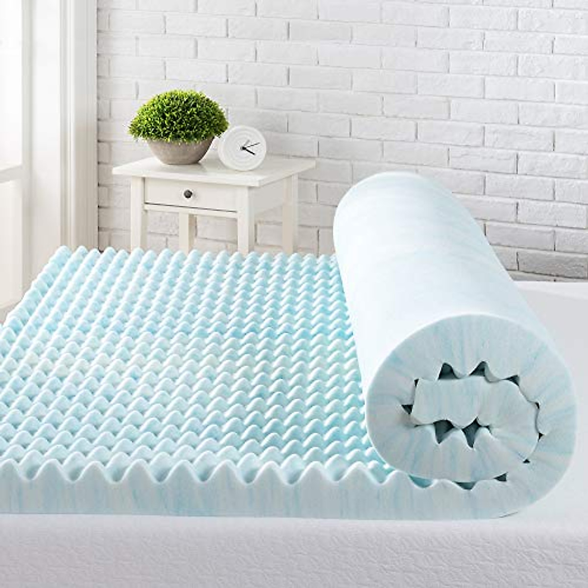 ZINUS 3 Inch Swirl Gel Cooling Memory Foam Mattress Topper, Cooling Airflow Design, CertiPUR-US Certified, Queen , Blue