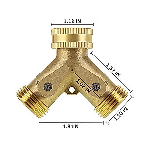 Brass Garden Hose Splitter 2 Way, Heavy Duty Brass Hose Y Splitter, 3/4" Garden Hose Connector, Hose Spigot Adapter with 2 Valves, 2 Extra Rubber Washers