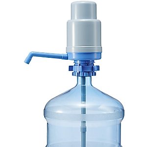 Dolphin Manual Water Pump for 5 Gallon Bottles, Fits 2-6 Gallon Bottles, Blue Manual Hand Pressure Water Dispenser, Secure Fit on Crown Top Jugs, 3 Tube Lengths, Sanitary Cap, BPA-Free