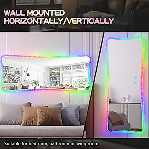 Lvifur RGB LED Full Length Mirror 48”x20”, Wall Mounted Hanging Mirror 7 Dynamic & 7 Static Modes Dimmable, Full Body Lighted Mirror for Bedroom, Cloak Room