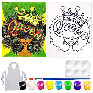 Indigo Art Studio Pre Drawn Canvas Paint Kit for Adults Kids | Stenciled | Art Activity | Afro Queen Retro | DIY Birthday Gift & Sip and Paint With Twist Party Favor (8x10 Inches)