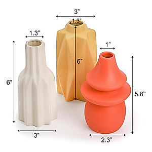 Elsjoy Set of 3 Ceramic Vase, Decorative Stoneware Flower Vase Modern Geometric Vase, Small Terracotta Bud Vase for Home Decor, Living Room, Table Centerpieces