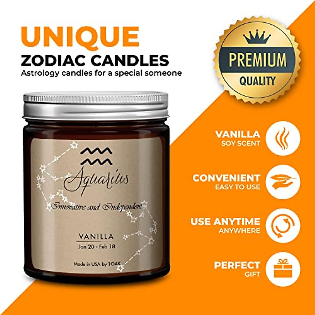 1OAK Aquarius Candle - Zodiac Candle - Aquarius Gifts for Women - Zodiac Gifts - Astrology Gifts for Women - February Birthday Gifts for Women - Aquarius Birthday Gifts
