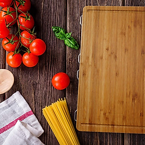 Bamboo Cutting Board with Containers (Set of 4), Chopping Boards for Kitchen, Chopping Board with Juice Groove for Meat Fruits and Vegetables, Natural Serving Tray with Easy Grip Handle(16" x 10")