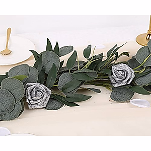 IPOPU Artificial Flowers, 25pcs Foam Glitter Roses Glitter Foam Rose Foam Rose with Stem for DIY Wedding Bridal Bouquet Home Party Christmas Decoration(Silver)