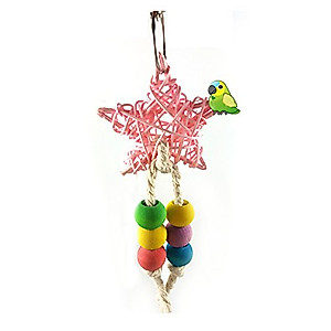 SONGBIRDTH Parrot Chew Toys - Colorful Bead Bird Five-Point Star Shape Cage Swing Chewing Climbing Parrot Toy for Medium and Small Parrot Random Color