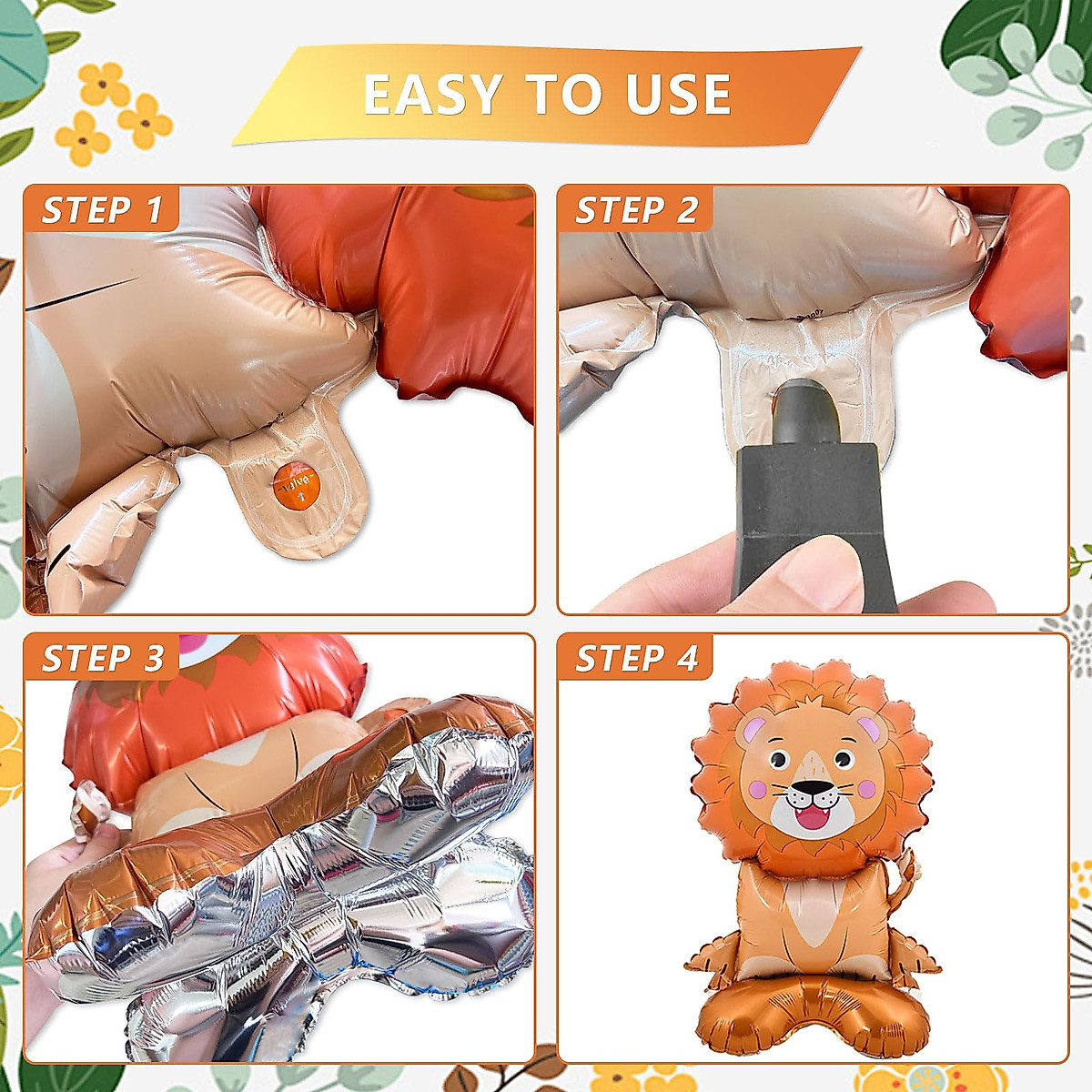 Animal Balloons - 8 Pcs Standing Cute Animal Lion Bear Cow Monkey Koala Tiger Elephant Bunny Foil Balloons Jungle Safari Animal Zoo Themed Baby Shower Birthday Party Decorations