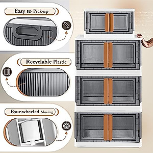 Shahoo Storage Bins with Lids, 19 Gal Pack 4 Clear Plastic Collapsible Containers, Equipped with Door, Stackable Storage Box with Latching Buckles & Wheel, Organizer for Bedroom, Livingroom, Kitchen