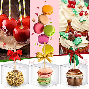200 Pcs Candy Apple Boxes Clear Apple Boxes with Hole 4 x 4 x 4 Inch Gift Box Transparent Caramel Apple Boxes Plastic Wrapping Containers for Cookies Chocolate Wedding Thanksgiving Autumn Party Favor