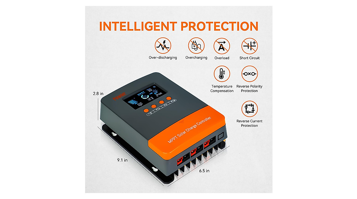 PowMr 60A MPPT Solar Charge Controller for 12V-48V Batteries