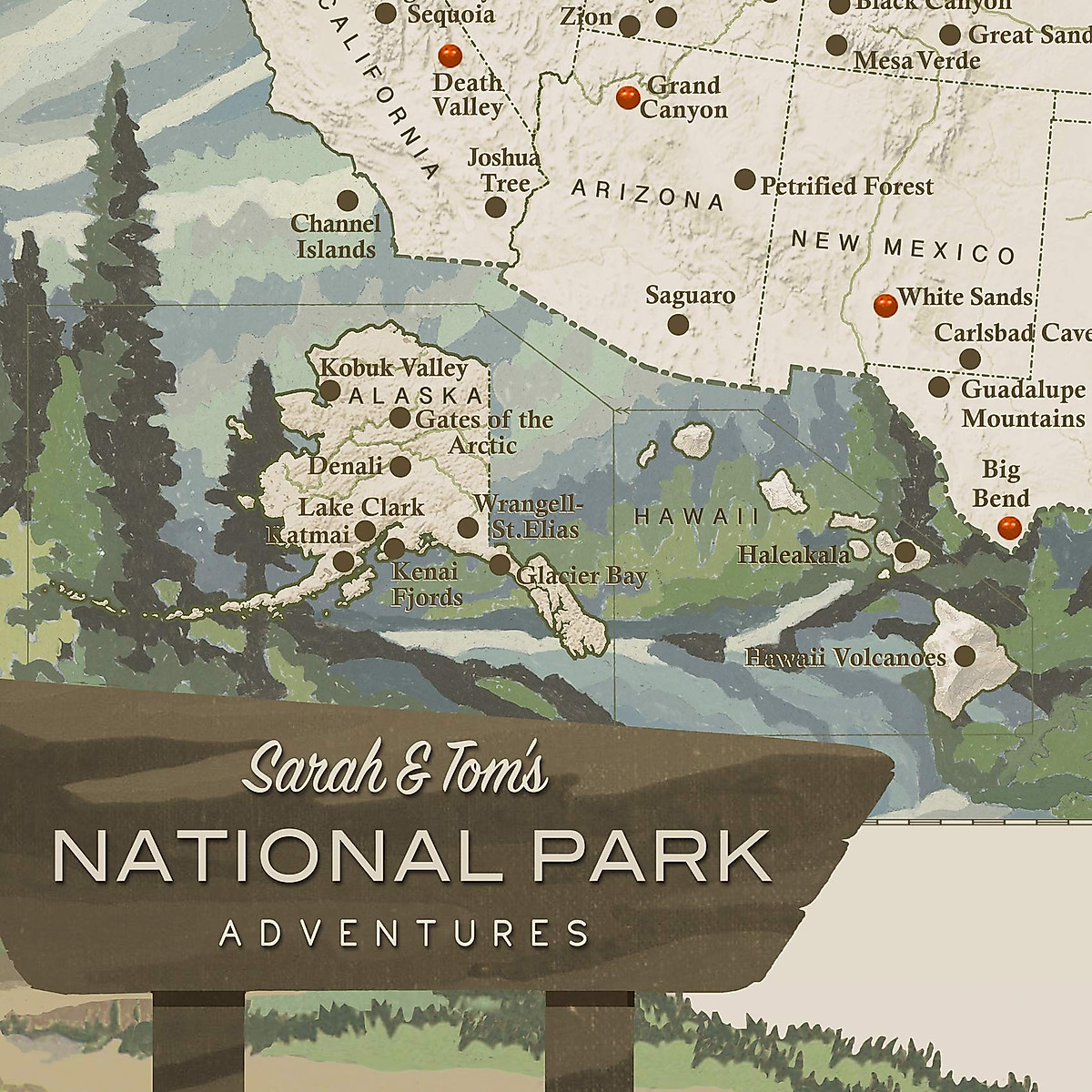 Personalized National Parks Push Pin Map - USA National Parks Travel Map