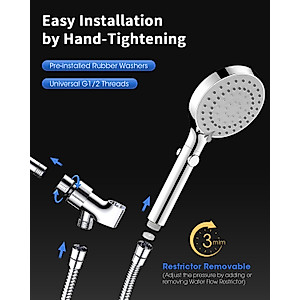 FASDUNT Shower Head with Handheld, High Pressure Handheld Shower Head with 80" Extra Long Stainless Steel Hose & Adjustable Bracket, Showerhead with ON/OFF Switch for Pets Bath