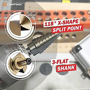 Step Drill Bits HSS 5PCS Titanium Step Drill Bit Set, 50 Sizes (1/8" to 1-3/8") High Speed Steel Unibit Drill Bits Set for Sheet Metal with Aluminum Case, Multiple Hole Stepped Up Bits for DIY Lovers