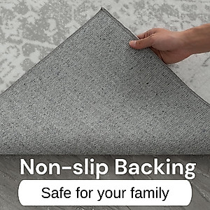 Auemtyn Area Rug, 8x10 Washable Rug for Living Room, Non-Shedding Vintage Rug with Non-Slip Backing, Stain Resistant Distressed Farmhouse Rug for Bedroom(8'x10',White/Silver)