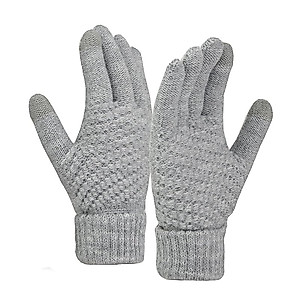 Eseres Grey Gloves Knitted Warm Gloves for Men Women Unisex Touch Screen Fleece Lined Stretchy Mittens Men-Grey