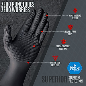 MED PRIDE Maxx Strength Nitrile Industrial 8 Mil Thick 100 Gloves/XX-Large - Diamond Texture Disposable Safety- Heavy-Duty, Tear-Resistant Mechanic Automotive Food Handling Gloves- Black