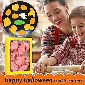Tuxxzis 8 Pcs Halloween Cookie Cutters Set, 3D Pumpkin, Spooky Cat, Spider, Bat, Witch Hat, Ghost, Tombstone, Horror Castle Cookie Cutters for Party Baking Decoration