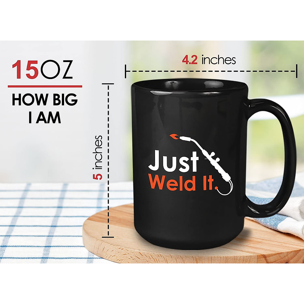 Bubble Hugs Funny Welder Coffee Mug 15oz Black - Just Weld It - Welders Weld Pun Welding Field Worker Manufacturing Solder