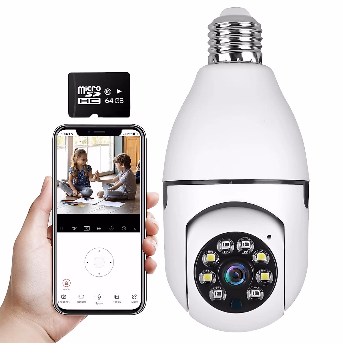Wireless Light Bulb Camera 2.4GHz WiFi 360 Degree Socket Cameras for Home Security 1080p Smart Panoramic Cam Home Surveillance Camera System with Night Vision Motion Detection and Alarm