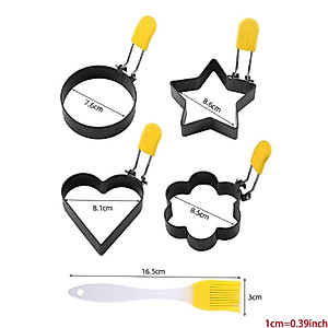 Egg Ring,4 Pack Stainless Steel Egg Ring With Non Stick Metal Shaper Circles for Fried Egg McMuffin Sandwiches, Egg Maker, Burger (4 shapes)