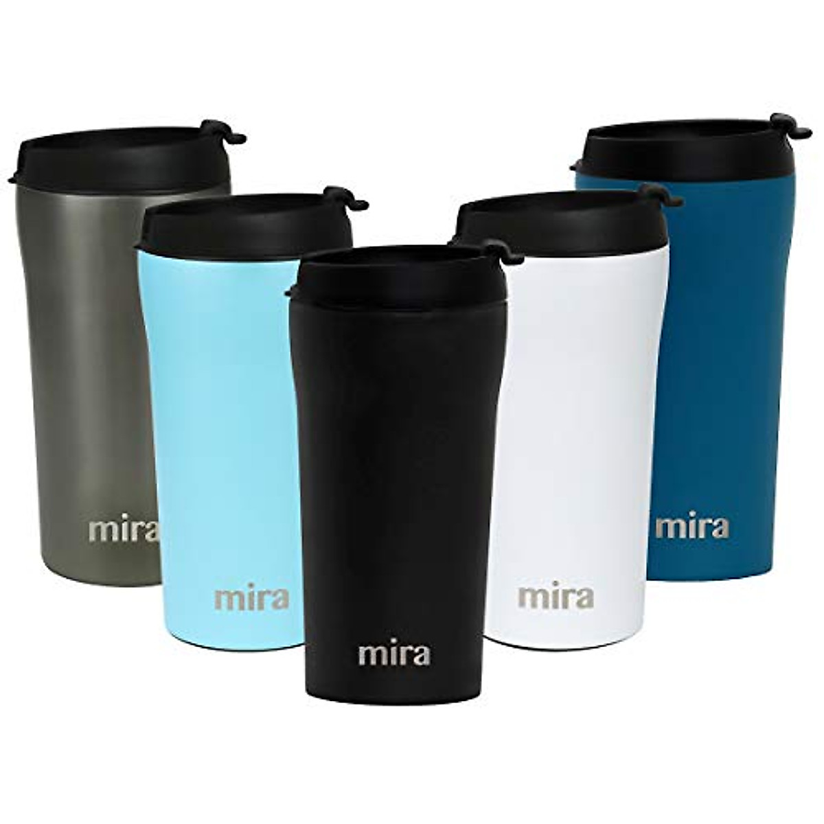MIRA 16 oz Stainless Steel Insulated Travel Mug with lid - Spill Proof Vacuum Insulated Car Tumbler Cup for Coffee & Tea - Thermos Keeps Drinks Steaming Hot or Ice Cold - Black