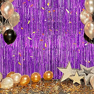 DECOCKRAT 3 Pack Foil Fringe Backdrop - Purple Shiny Tinsel Curtains for Party Decoration/Photo Booth Props - 3.3x8.2 FT Metallic Foil Backdrop for Birthday, Wedding, Graduation, Christmas.