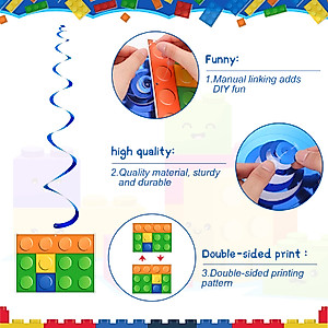 30 Pcs Building Blocks Party Favors Building Blocks Hanging Swirl Decoration Set 16 Pcs Building Block with Single Hanging Swirl and 14 Pcs Double Hanging Swirl for Building Block Theme Birthday Decor