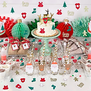 Christmas Baby Shower Confetti, 200pcs Glitter Felt Cloth Christmas Table Confetti - Christmas Tree, Gingerbread Man, Snowflake Table Scatter, Xmas Baby Shower Table Decorations for Girl Boy