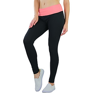 ToBeInStyle Women's Active Pants with Fold-Over Waistband - Coral - Large