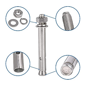 4 Pcs M10 x 80mm 304 Stainless Steel Expansion Bolt External Hex Expansion Screw Bolt Sleeve Anchor，Pool Safety Cover Expansion Bolts，for Concrete