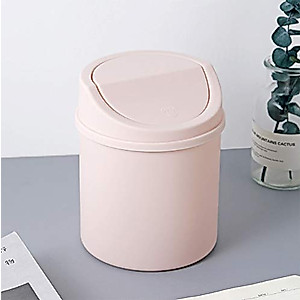 AKOAK 1 Pack Small Table Top Trash can, Mini Clamshell Wastepaper Basket, Simple, Convenient and Durable Household Plastic Storage Bin(Pink)