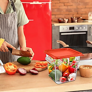 Suclain 6 Pcs Square Food Storage Container with Lid 2Qt 4Qt 6Qt Clear Commercial Food Storage Container with Scales Handles for Home Restaurant Kitchen Organizer, Polycarbonate(Red, Green)