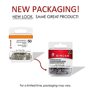 SINGER 00226 Assorted Safety Pins, Multisize, Nickel Plated, 50-Count